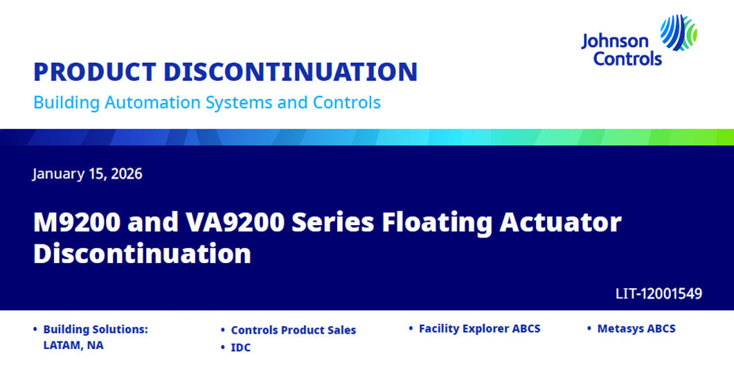 M9200 and VA9200 Series Floating Actuator Discontinuation